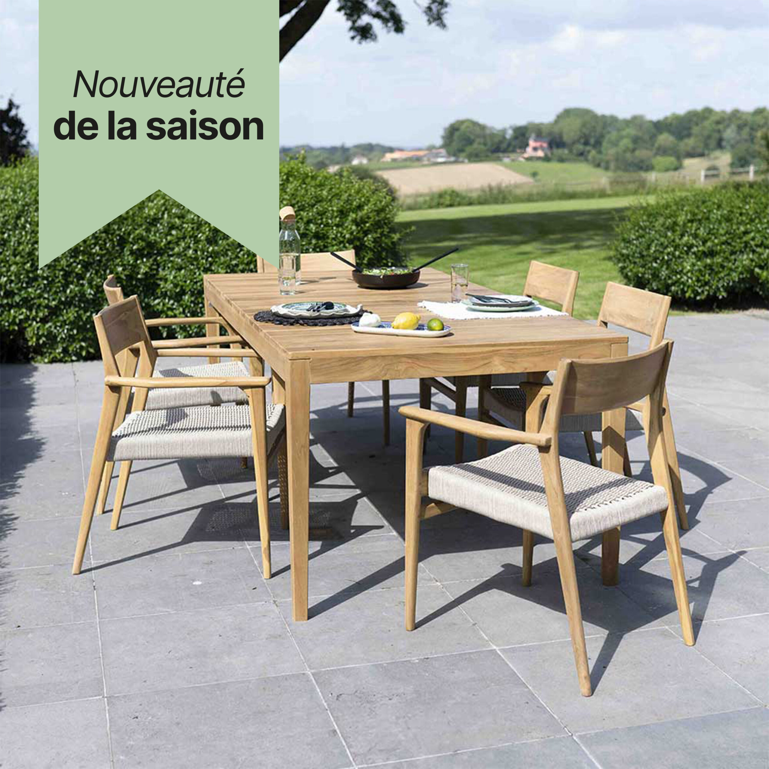 Ensemble en teck et cordage Beige 6/8 places avec 6 fauteuils CALVI ...